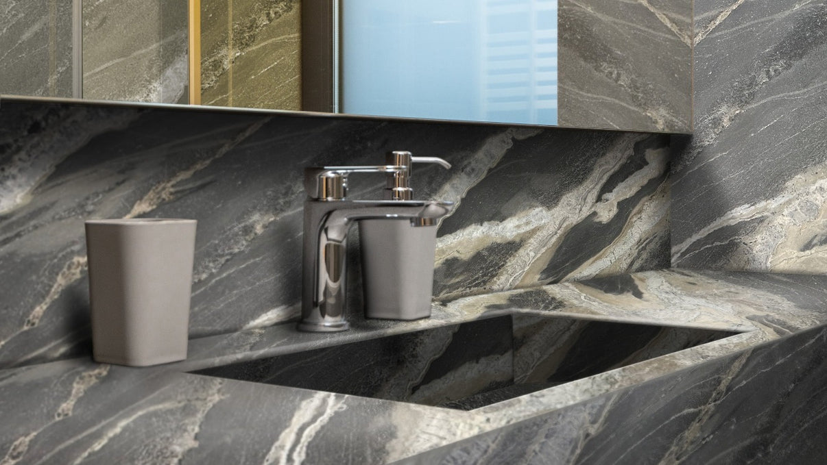 Grigio Ardito Quartzite Slab 1 1/4" Brushed Stone – Marble and Tile USA